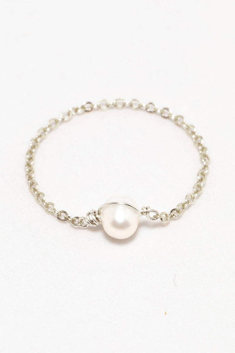 Stella chain ring - Cultured pearl - Silver – YAY Paris